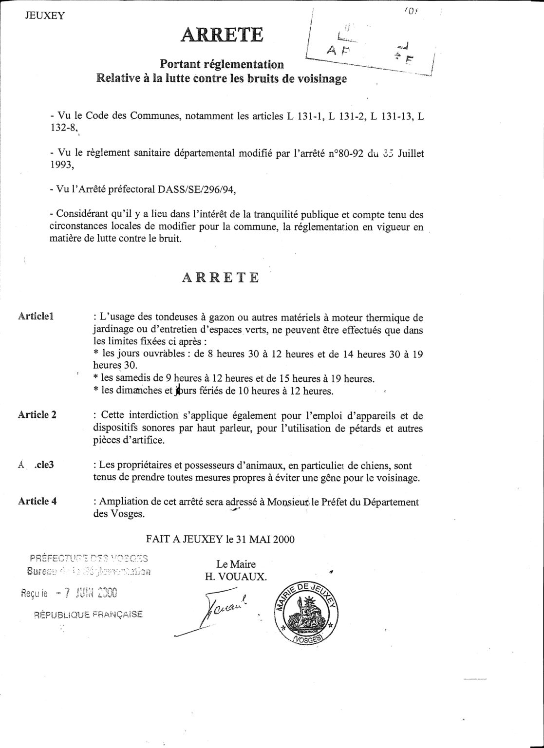 Arrêté sur la réglementation relative à la lutte contre les bruits de voisinage et rappel du ...